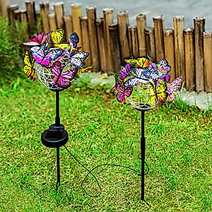 HTZNHXT Outdoor Solar Garden Butterfly Lights, Waterproof Butterflies Ground Lights, Multi-Color Changing LED Light for Yard, Garden, Deck, Lawn, Patio, Walkway Decor