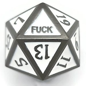 Black and White Metal D20 F*** Dice Critical Fail F 20 Sided Die Set DND Black Gunmetal Color Number for Role Playing Game Dungeons and Dragons D&D Pathfinder Shadowrun and Math Paladin