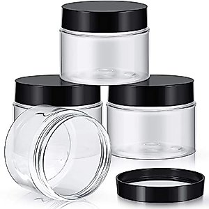 4 Pieces Round Clear Wide-mouth Leak Proof Plastic Container Jars with Lids for Travel Storage Makeup Beauty Products Face Creams Oils Salves Ointments DIY Making or Others (6 Ounce, Black)