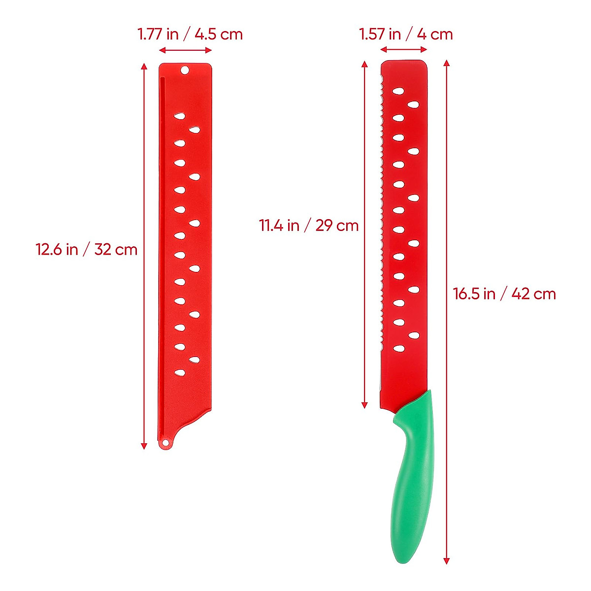 DECHOUS Watermelon Knife, Red Green Watermelon Knife with Sleeve, Kitchen Melon Cutting Knife Fruit Watermelon Cutter Slicer Tool for Kitchen Xmas Party