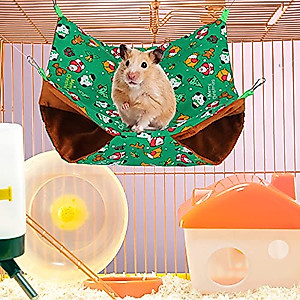 2 Pieces Christmas Ferret Hammock Guinea Pig Rat Hammock Hanging Pet Hammock Printed Santa Claus Ferret Bed Small Animal Hamster Hammock for Rabbit Squirrel Playing, Green, Red (Large)