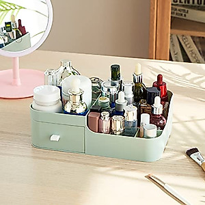 Abiudeng Makeup Desk Organizer with Drawers,Small Bathroom Organizer Countertop for Cosmetics,Skincare,Vanity Holder for Lipstick, Brushes, Lotions, Eyeshadow, Nail Polish and Jewelry(green)