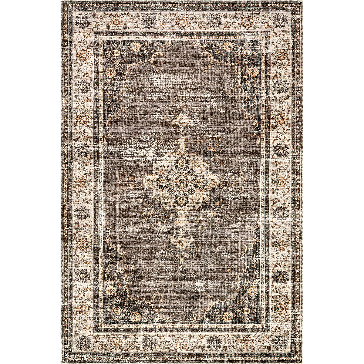 Rugs USA x Lauren Liess Rosewood Vintage Machine Washable Area Rug, 9x12, Brown