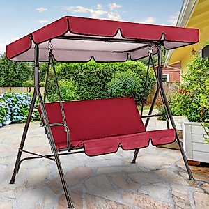 Summer Replacement Canopy and Swing Cushion Cover, Outdoor Swing Canopy Replacement Cover Set, Canopy Top Cover and Chair Seat Cover for Balcony Swing Chair Yard Patio Porch 56 x 47 x 7 Inch
