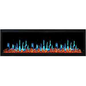 Litedeer Homes Latitude 65" Smart Electric Fireplace with App, Crackling Fire Sounds, Reflective Amber Glass, Black - ZEF65XA