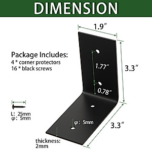 KOXHERO Farmhouse Metal Corner Brackets Decorative Wood Table 3.3" Matte Black Corner Protectors for Retro Industrial Wood Dresser Nightstand TV Stand Bed Frame(Height:1.9")4Pcs