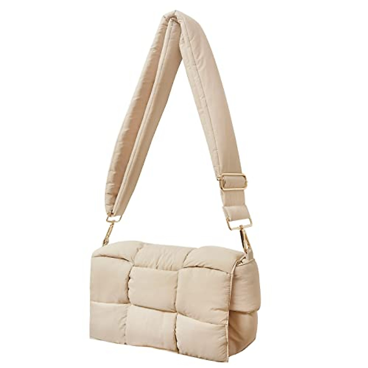 NAARIIAN Puffer shoulder bag Nylon padded woven handbag designer crossbody dupes women down purse(beige)