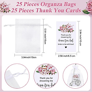 25 Sets Bridal Shower Favors for Guests Tea Party Favors Heart Tea Infuser Tea Spoon Tea Steeper for Loose Tea with Thank You Cards Organza Bags for Wedding Bridal Shower Souvenir, No Tea (Silver)