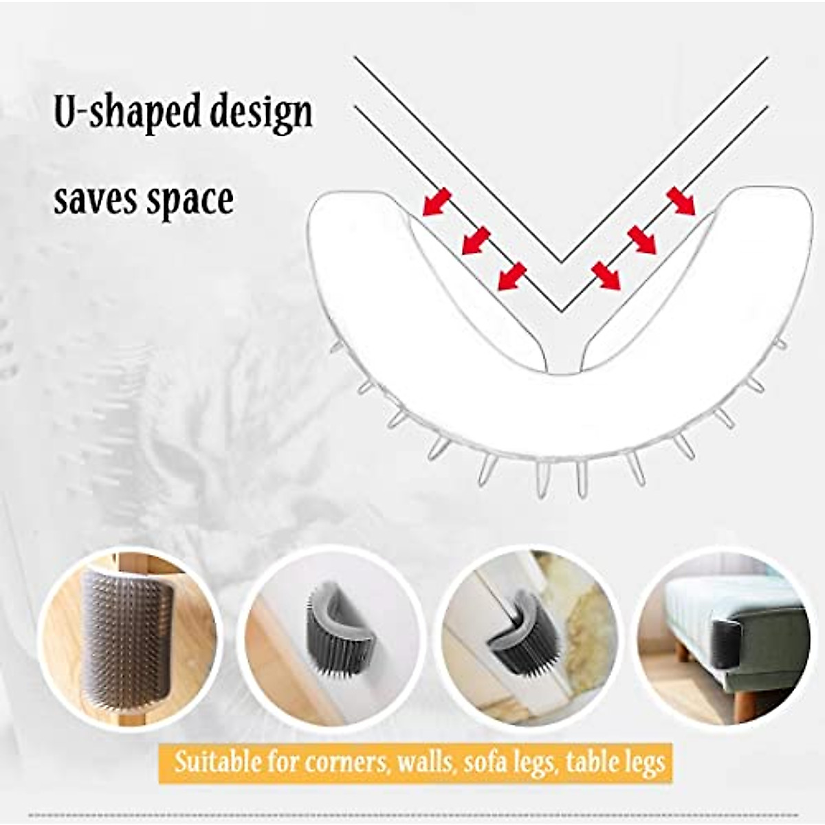 Cat Self Groomer with Catnip Pouch, 4 Pack Wall Corner Scratcher Groomers Soft Grooming Massage Combs for Short Long Fur Cats,Cat Brush Toy for Indoor Cats Kitten