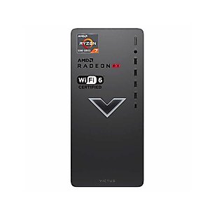HP Victus 15L Gaming Desktop, AMD Ryzen 7 5700G Processor, AMD Radeon RX 6600XT, 64GB RAM, 1TB PCIe SSD, HDMI, DP, RJ45, Wi-Fi 6, Wired KB & Mouse, Windows 11 Home, Black