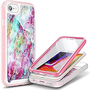 E-Began iPhone 8 Plus Case, iPhone 7 Plus Case, iPhone 6 Plus/6s Plus Case with [Built-in Screen Protector], Full Body Shockproof Protective Matte Bumper Cover, Marble Design Durable Case -Fantasy