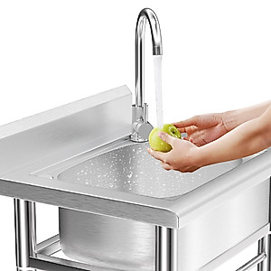 Lafati Stainless Steel Utility Sink - Single Bowl Free Standing Kitchen Sink NSF Certificated with Cold and Hot Water for Farmhouse, Bathroom, Bar, Laundry Room (23 Inch)