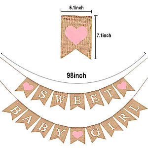Baby Shower Banner Burlap Rustic Girl Baby Shower Decorations, Sweet Baby Girl Sign Garland for Girl Shower Decoration