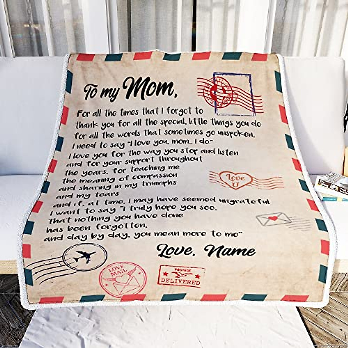 Personalized to My Mom Blanket from Daughter Son Love Letter Mail to Mom Birthday Mothers Day Christmas Customized Fleece Sherpa Blanket