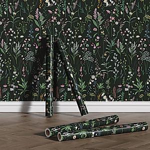 Rose Floral Drawer Liner Peel and Stick Contact Paper self Adhesive Wallpaper Removable Vinyl Decorative Shelf Drawer Liner 118 inch x17.4inch (Dark Green Floral, 118 inch x 17.4 inch)