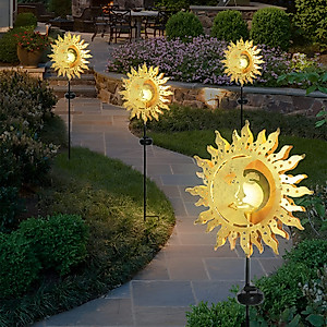 Afirst Solar Lights Outdoor Garden Stakes, Sun Face Crackle Glass LED Decorative Outdoor Decorative Lights for Pathway Yard Lawn Decoration…