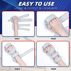 Fanwer Stroke Resting Hand Splint - Night Immobilizer Wrist Finger Brace for Flexion Contractures, Functional 5 Finger Stabilizer Wrap - for Muscle Atrophy Rehab, Arthritis, Carpal Tunnel Pain(Grey)