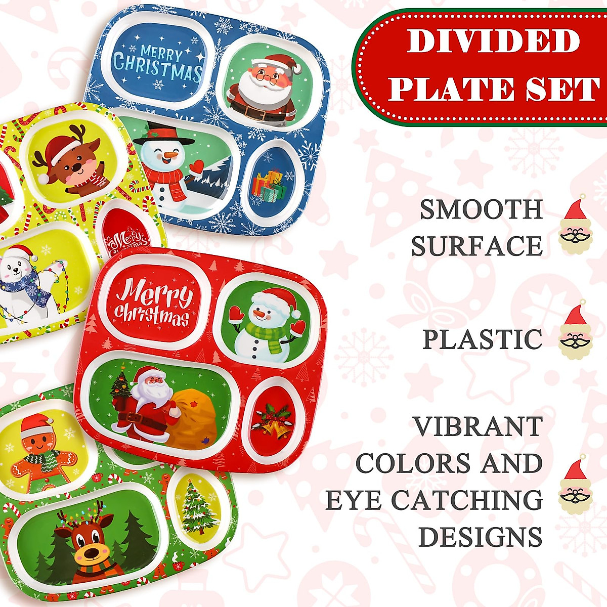 Hoolerry 4 Set Dinner Plate for Kids Boys Girls Dinnerware Divided Plates with Fork and Spoon Elk Shark Dinosaur Vehicle Excavator Unicorn Kids Dishes for Top Rack Dishwasher Safe(Cute)