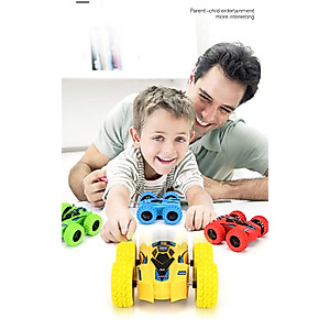 CLeternal Pull Back Cars, 4 Pack Monster Toys Truck Double-Sided Friction Powered Vehicles Flips Shockproof Inertia Cars Push and Go Vehicles for Kids Christmas Party Gift