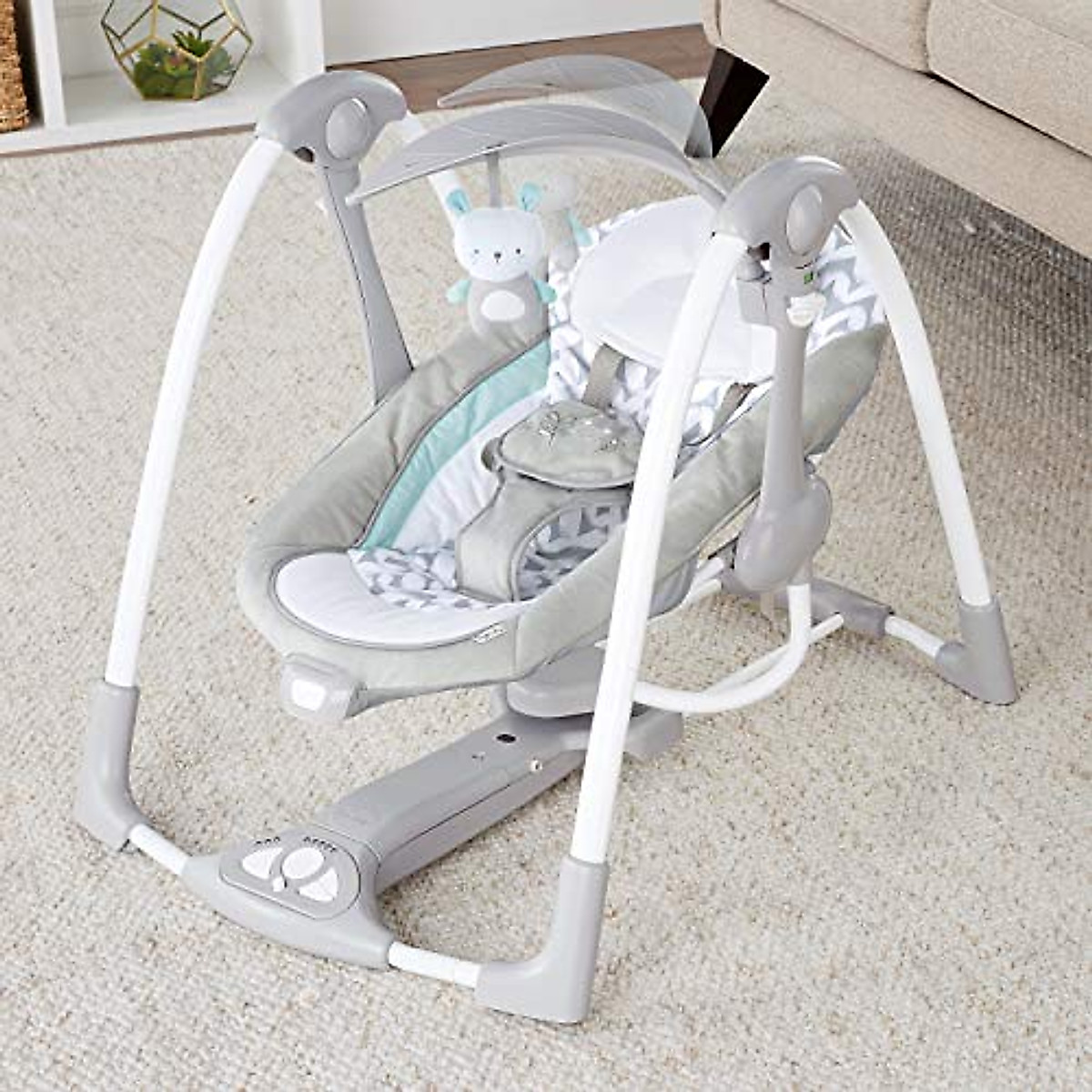 Ingenuity ConvertMe 2-in-1 Compact Portable Automatic Baby Swing & Infant Seat, Battery-Powered Vibrations, Nature Sounds, 0-9 Months 6-20 lbs (Raylan)