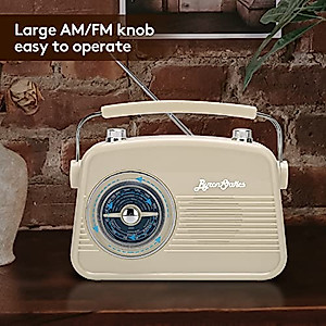 ByronStatics Portable Radio AM FM, Vintage Retro Radio with Built in Speakers, Best Reception and Longest Lasting, Power Plug or 1.5V AA Battery - Cream