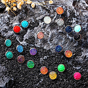 Epakh 64 Pairs Faux Druzy Stud Earrings Set Stainless Steel Round Earrings Round Bling Earrings Glitter Bohemian Pierced Earrings for Women, 32 Colors