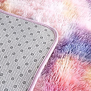 COZYLOOM Soft Fluffy Rainbow Kids Rug Luxury Soft Fluffy Shag Area Rug for Girls Room Plush Thick Non-Slip Indoor Shaggy Rug for Living Room Bedroom Nursery Entryway Cute Carpet 6 x 9 ft Tie-Dyed Pink