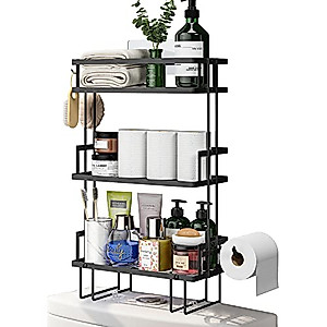 Bathroom Organizer Counter Shelf, Over The Toilet Storage, 3-Tier Bathroom Organizer Shelves, Multifunctional Toilet Rack,No Drilling Space Saver with Wall Mounting Design