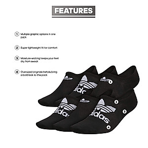 adidas Originals Men's Classic Trefoil Superlite Super No Show Socks (6-Pair), Black/White, Large
