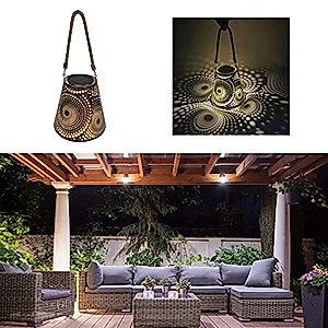 DANN Retro Hollow Out Solar Lantern Outdoor Decorative Hanging Metal Lights Yard Garden LED Projector Lamp