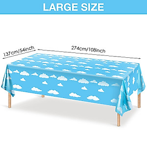 Blue Sky White Clouds Birthday Party Supplies Cartoon Story Tablecloth Party Table Cover Cartoon Table Banner for Baby Kids Shower Birthday Party Decorations, 54 x 108 Inch（3）
