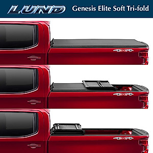 Lund Genesis Elite Tri-Fold Soft Folding Truck Bed Tonneau Cover | 958120 | Fits 2014 - 2021 Toyota Tundra w/track system 5' 7" Bed (66.7")