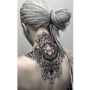 Temporary Floral Tattoos Adults for Women Temporary Neck Long Lasting Temp Realistic Fake Unique Tattoo Mandala Body flowers Sticker Women Real Looking Fake Tatoos (geometry)