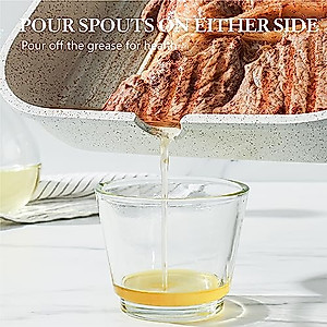 SENSARTE Nonstick Ceramic Grill Pan for Stove Tops, Versatile Square Grilling Pan with Pour Spouts, Durable Grill Skillet for All Stoves(Gas,Electric,Induction) Non Toxic-PTFE,PFAS,PFOA Free, 9.5Inch