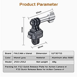 Falcam F22 Quick Release Kit for Action Cameras, Camera Mounting Adapter Convert Action Camera Interface to F22 QR System, 22mm Aluminum Camera Accessory Kit for Photographer, Fits for GoPro and DJI