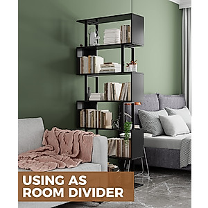 Gadroad 6 Tier Geometric Bookcase, Black Book Shelves, Modern Corner Bookcase Storage Shelf Wood for Bedroom, Living Room, Home Office, Black