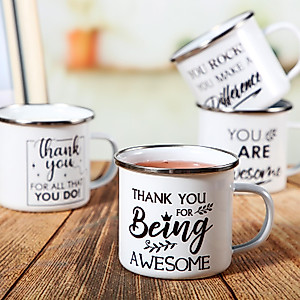 Tanlade 4 Pcs Thank You Mug Employee Appreciation Gifts 12 oz Enamel Coffee Mugs with Handle White Inspirational Cups Appreciation Gifts for Employee Coworkers Teacher Nurse Volunteer(Stylish)