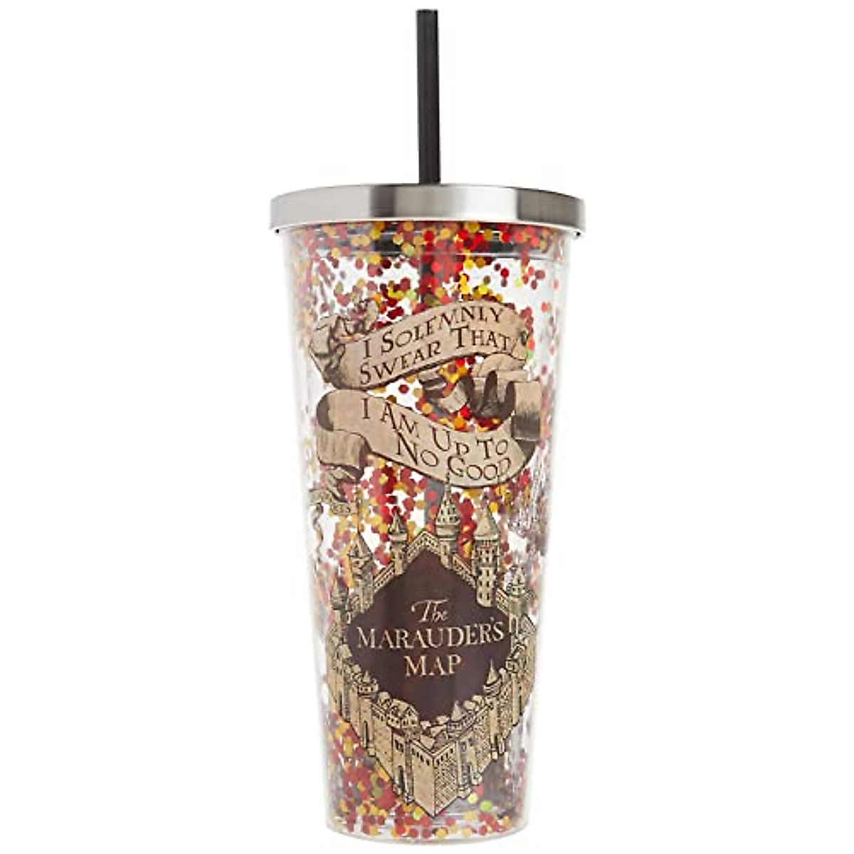 Spoontiques - Harry Potter Tumbler - Solemnly Swear Glitter Cup with Straw - 20 oz - Acrylic - Multicolored