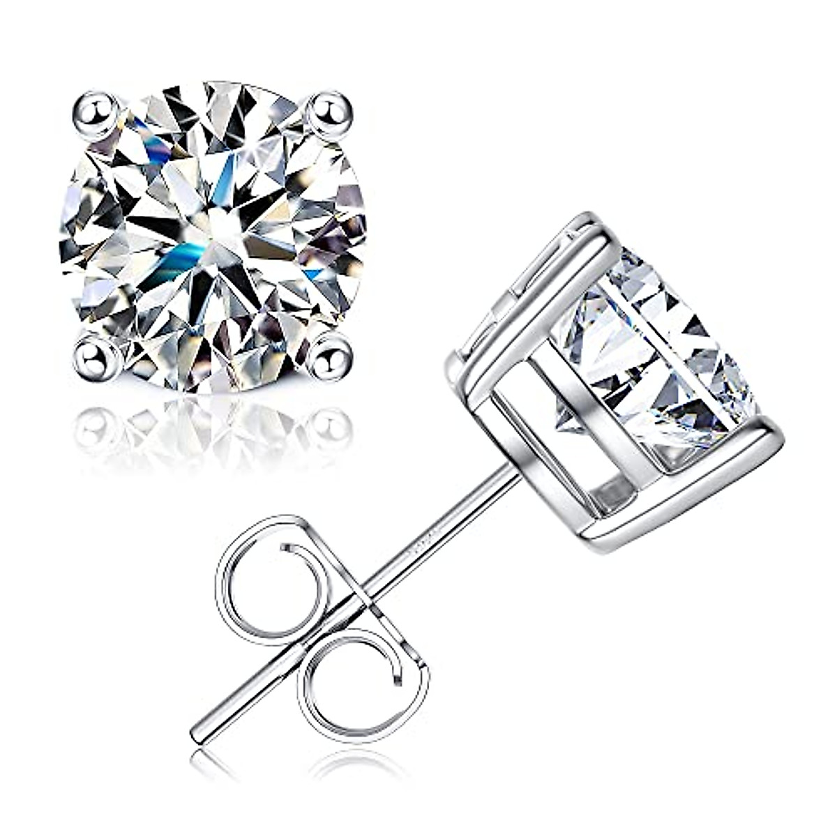 CASSIECA Moissanite Stud Earrings 0.6ct-4ct D Color VVS1 Clarity Brilliant Round Cut Lab Created Diamond Earrings 18K White Gold Plated 925 Sterling Silver Moissanite Earrings