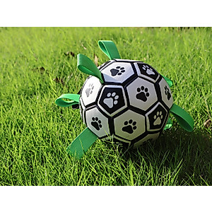 SINMORA Dog Toy Ball with Straps Dog Football Interactive Toys Built-in Bell High Elasticity Lightweight Easy to Clean and Good Water Resistance for Small Medium and Large Dogs (Small)
