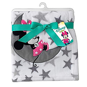 Lambs & Ivy Disney Baby Minnie Mouse Fleece Baby Blanket, Gray/White