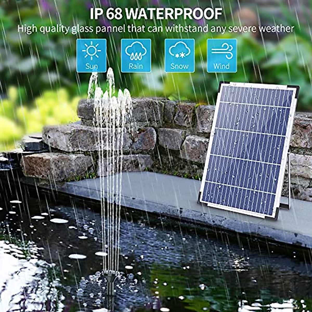 Solar Water Fountain Outdoor, 12 Watt Solar Fountain Pump Kit, Solar Water Pump Kit Adjustable with 7 Water Styles for Garden Fish Pond Pool Hydroponics Bird Bath