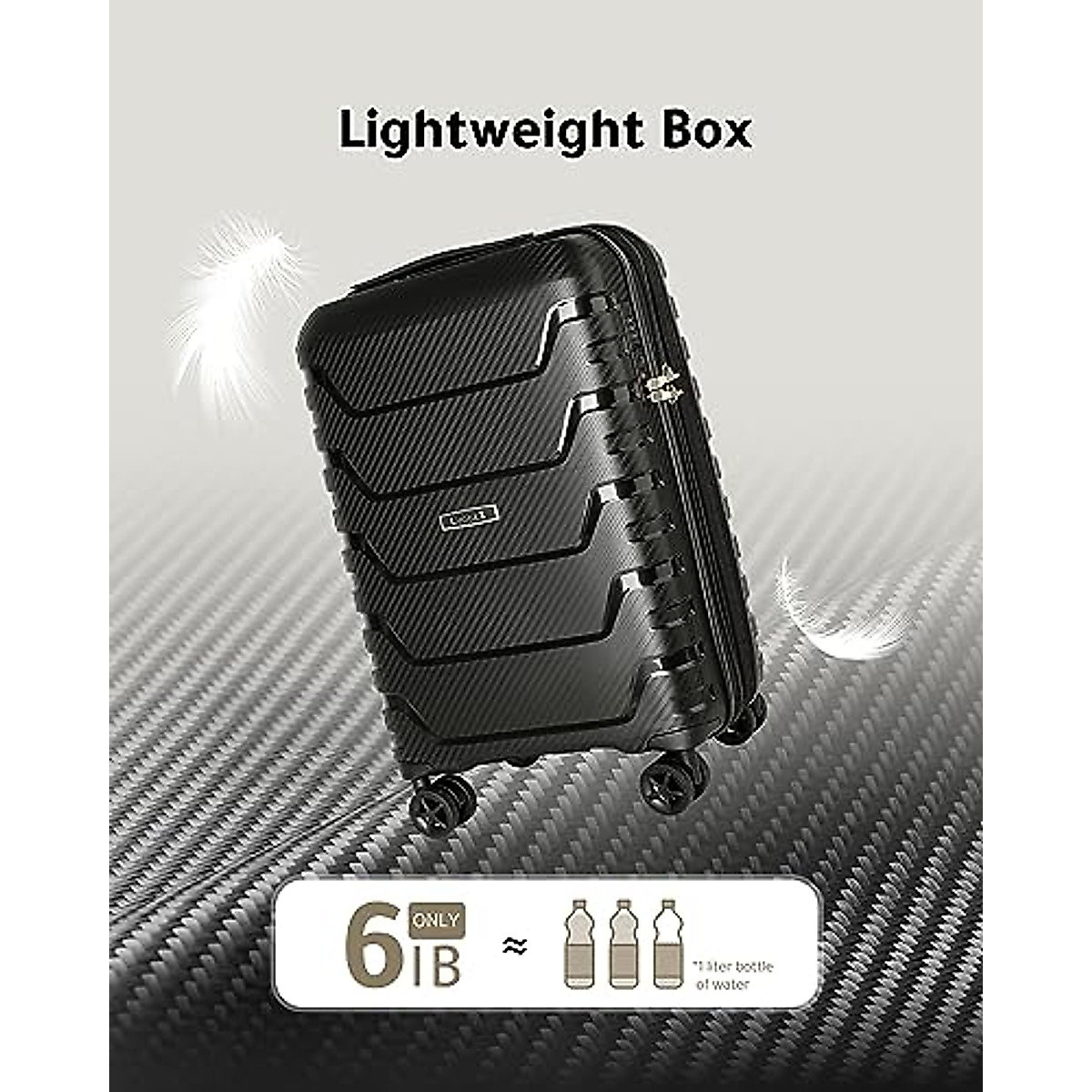 LUGGEX Carbon Fiber Pattern 3 Piece Luggage Sets - Impact-Resistant PP Material - High Rebound Toughness & Anti-Explosion Zipper (Black Suitcase Set)