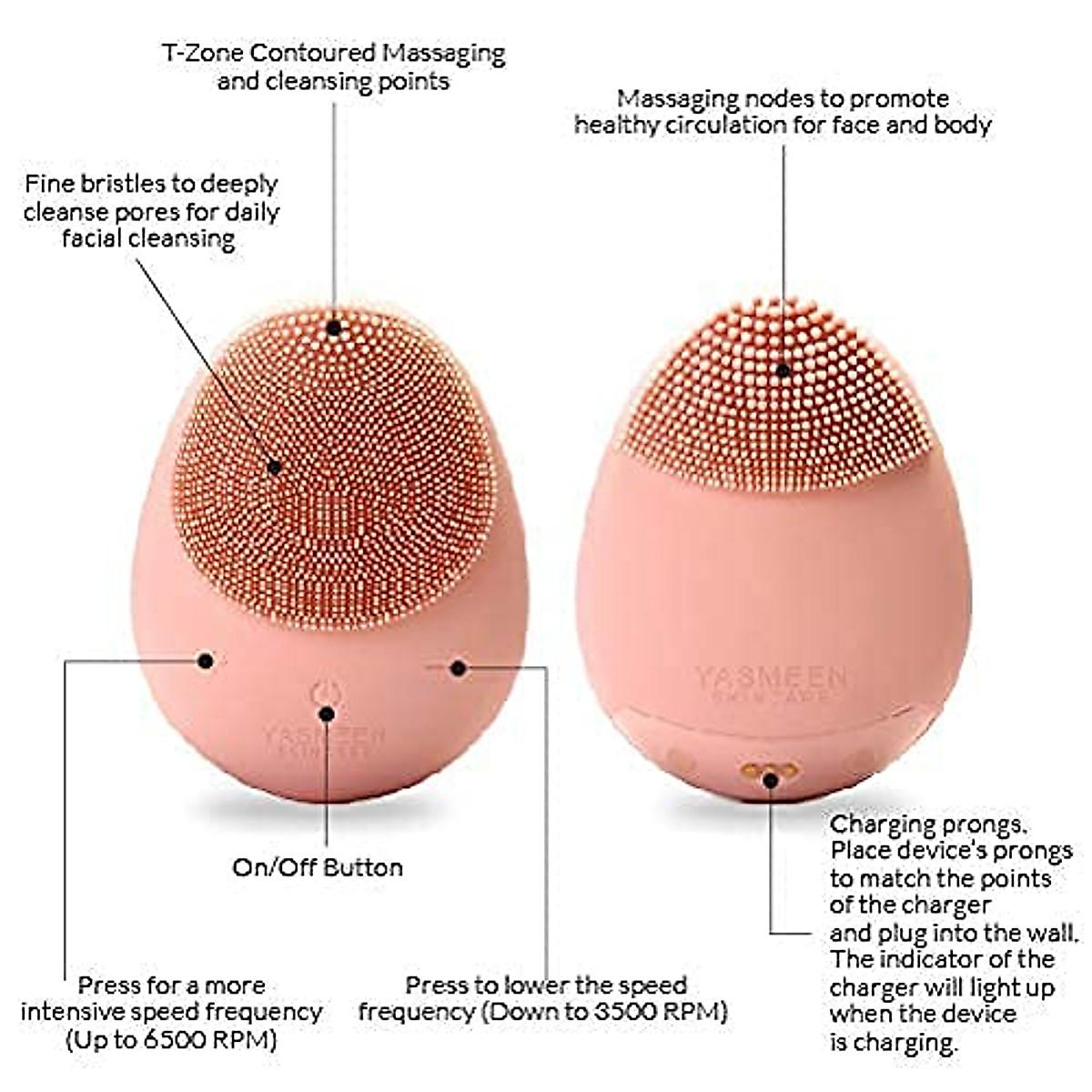 Sonic Facial Cleansing Brush, Waterproof Electric Face Cleansing Brush Device for Deep Cleaning|Gentle Exfoliating|Massaging,Rechargeable,Yasmeen Skincare Co.