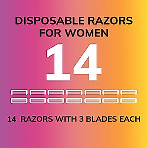 BIC Soleil Smooth Colors Women's Disposable Razors With Aloe Vera and vitamin E Lubricating Strip for Enhanced Glide, With 3 Blades, 14 Count