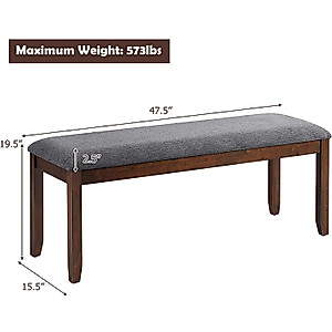 NAFORT Dining Bench Entryway Bench Upholstered Dining Bench, Rubberwood Legs &amp; Fabric Padded Seat, End of Bed Bench for Bedroom/Living Room, Dark Grey