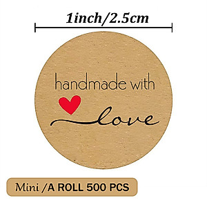 EIQOCCA Kraft Paper Thank You Stickers Handmade with Love, 1" Round Adhesive Label Stickers for Small Business Decorative Sealing Sticker (500pcs/Roll)