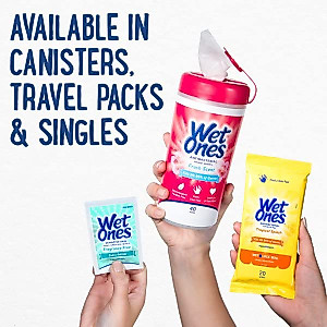 Wet Ones Wipes for Hands & Face, 20 Count Travel Pack (Pack of 5) 100 Wipes Total (Sensitive)