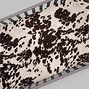 Glenna Jean Baby Fitted Crib Sheet White Cow Skin Western Animal Print for Baby Boys & Girls, Brown, Standard , 52x28x6 Inch (Pack of 1)