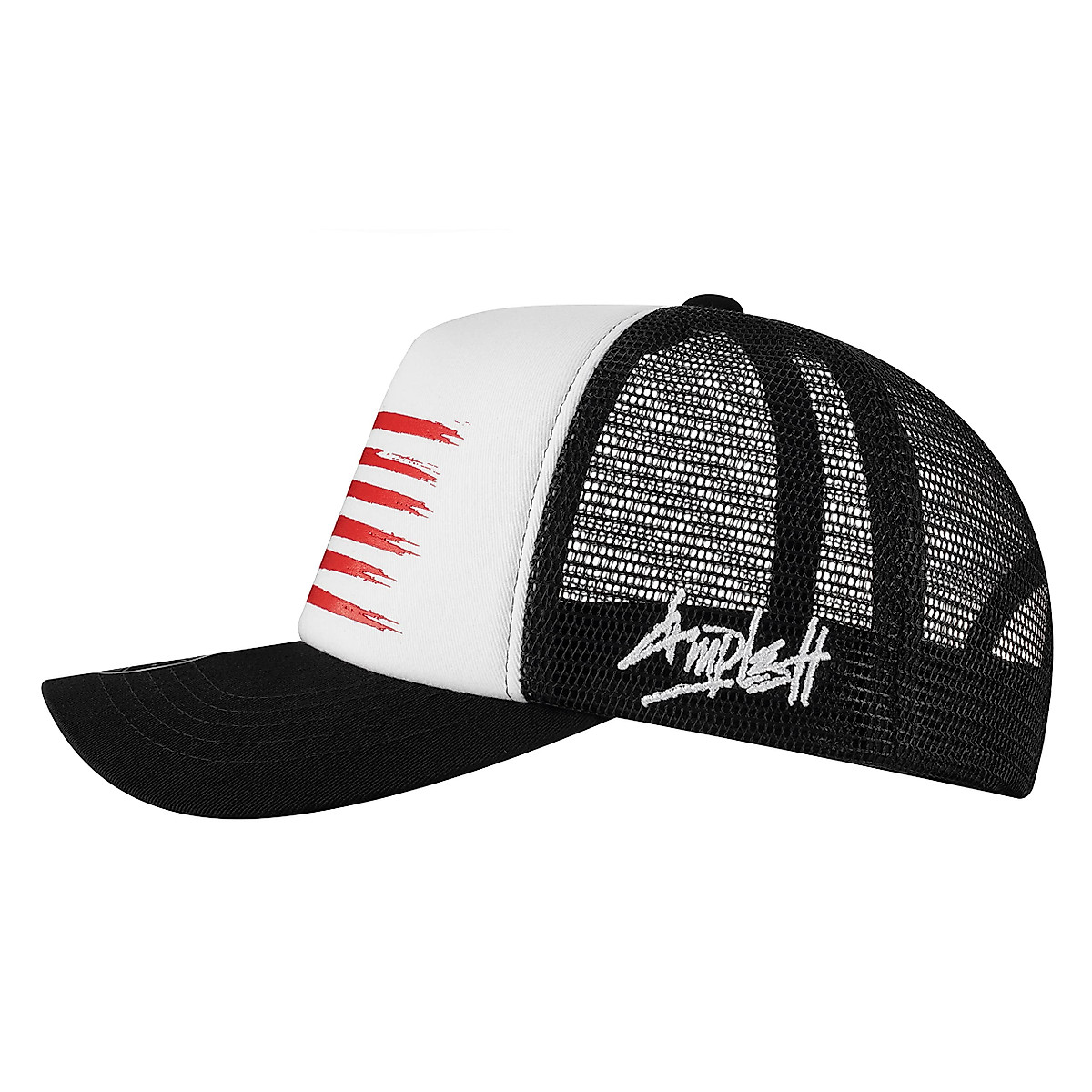AMPLESH Premium 3D Embossed American Flag Trucker Hat Mesh Baseball Cap Outdoor Snapback Hat for Men Women (as1, Alpha, m, l, White/Black)